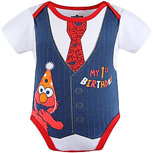 Sesame Street Elmo First Birthday Baby Boys Bodysuit Creeper for Infants