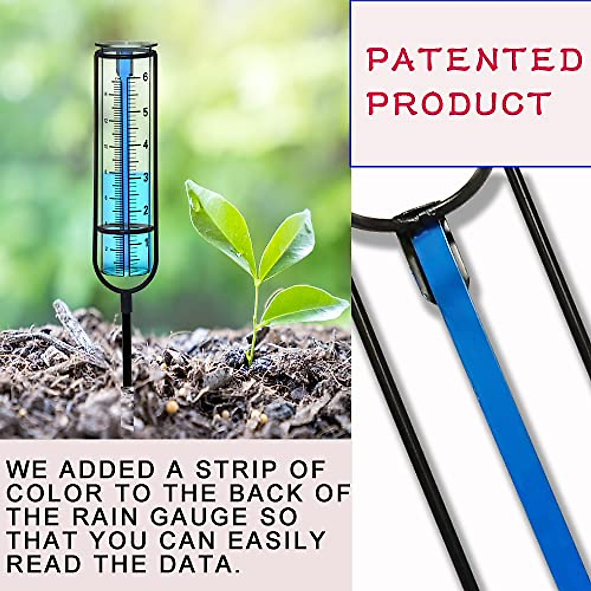 BIUWING Rain Gauge, Glass rain Gauge Outdoor, rain gauges for Yard with Stake Best Rated, Decorative for Garden, Deck, Lawn, Landscape (Black rain Gauge)