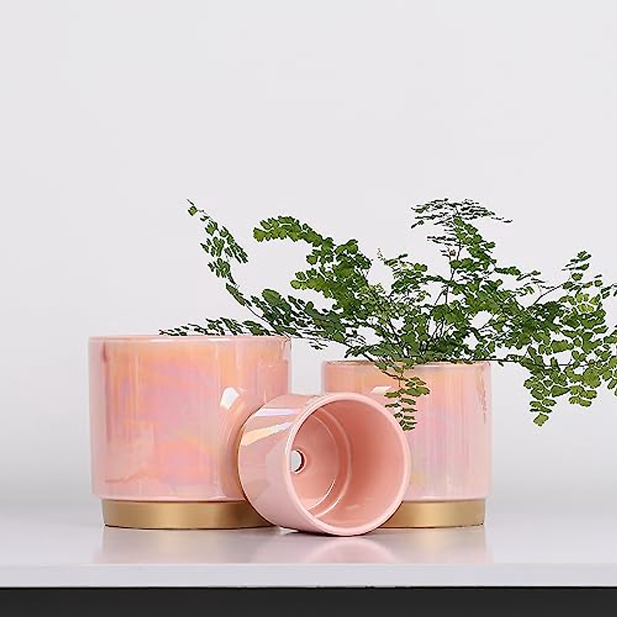 Gepege Pink Indoor Plant Pots for Plants, Ceramic Planter with Drainage Hole, 6.0 inch+5.0 Inch+4.0 Inch. Succulent Orchid Flower Pot - Rainbow Pearl Glaze
