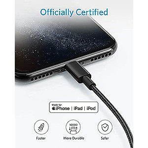 Anker 6 ft Premium Double-Braided Nylon Lightning Cable, Apple MFi Certified for iPhone Chargers, iPhone X/8/8 Plus/7/7 Plus/6/6 Plus/5s, iPad, iPad Mini, and More (Black)