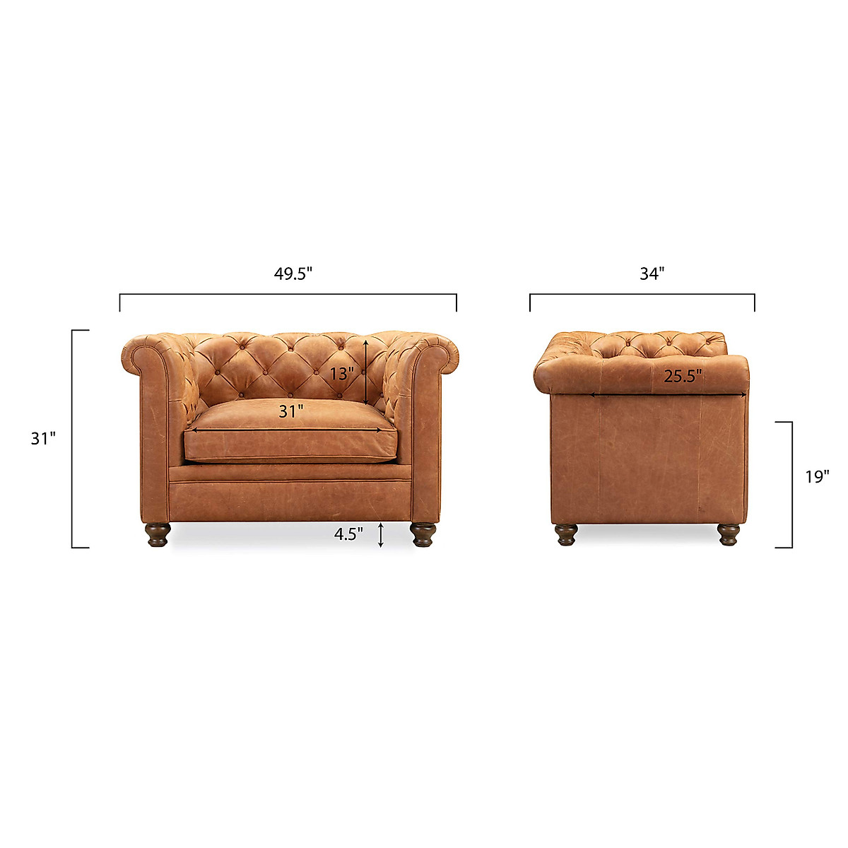 POLY & BARK Lyon Lounge Chair in Full-Grain Pure-Aniline Italian Leather in Cognac Tan