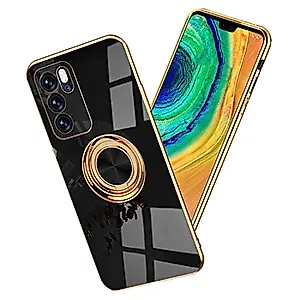 Shockproof Phone Case for Oppo Reno 6 Pro 5g Pink, Oppo Reno 6 Pro Case Holder, Oppo Reno 6 Pro Phone Cases Silicone TPU (Black, Oppo Reno 6 Pro 5g)