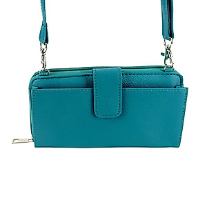 RFID-Blocking Purse - Womens Wallets RFID Blocking - Womens Crossbody Leather Purse - Zip Around Womens Clutch Wallet - Teal, L9312