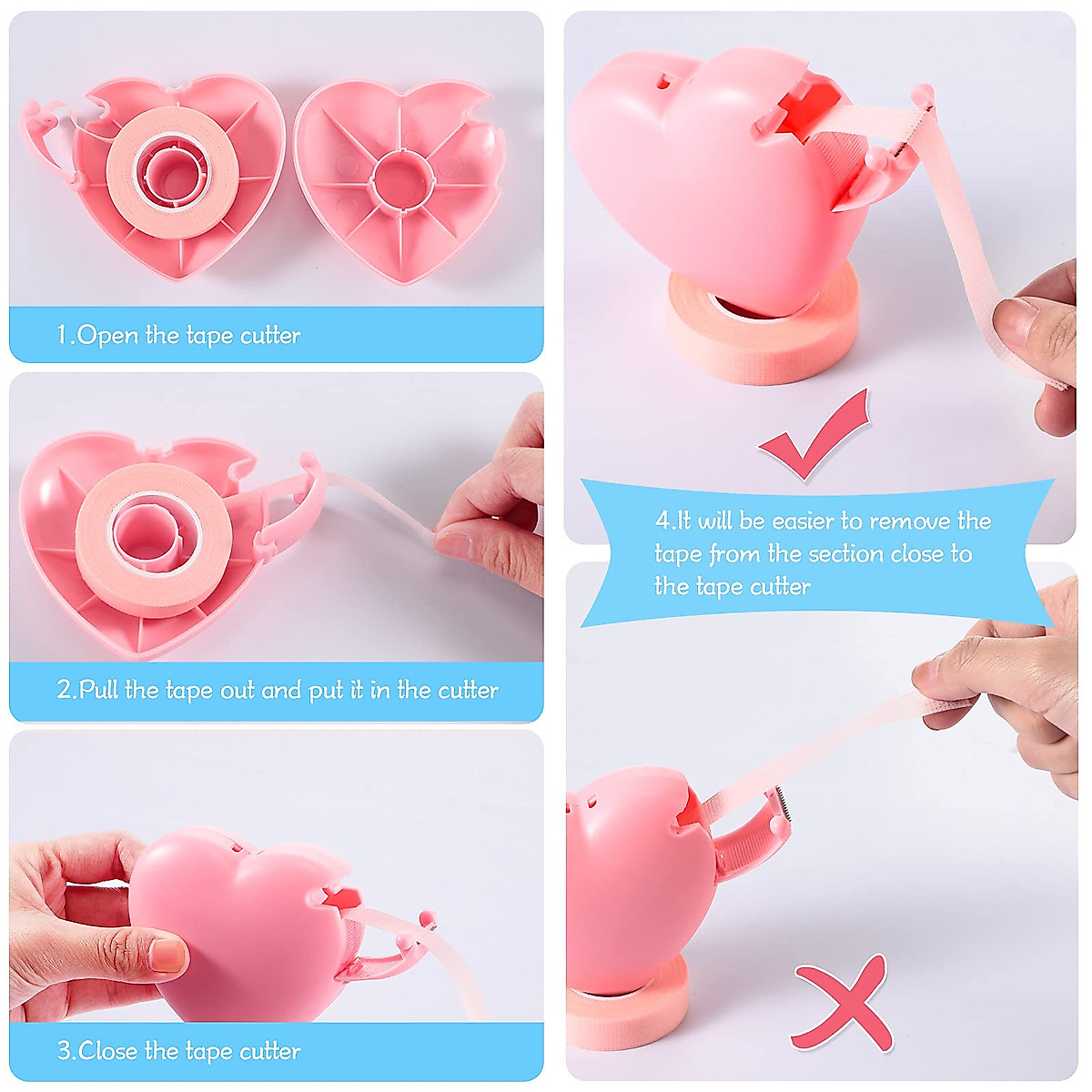 6 Rolls Eyelash Extension Tape Breathable Adhesive Lash Tape Non-woven Fabric Lash Tape with Heart-shaped Tape Dispenser Cutter, 0.5 Inch Wide, 10 Yards Long of Each