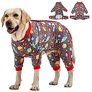 LovinPet Large Dog Pajamas: Large Breed Pitbull/Boxer/Labrador/Doberman, Lightweight Onesie,Space-Travel Grey Print,Post Surgery Shirt,UV Protection,Pet Anxiety Relief,Wound Care for Large Dog/Medium