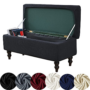 HFCNMY Storage Ottoman Cover,Stretch Rectangle Storage Bench Cover Knitted Jacquard Ottoman Covers Rectangle Folding Storage Bench Ottoman Cover Footrest Stool Slipcover Black Small