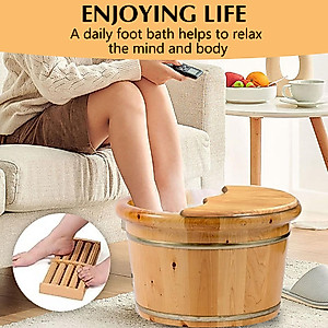 Kaichenyt Wooden Foot Basin, Solid Cedar Wood Foot Tub with Cover Plate, Wooden Bucket Foot Bath with Massage, Pedicure Barrel for Foot Bath, Soak, Massage, Spa, Sauna