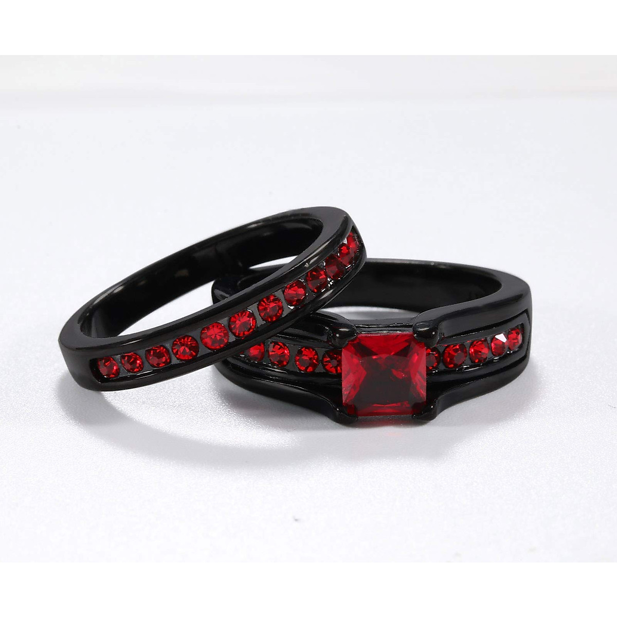 MASHAN Couple Rings Matching Rings His Her Ring Red CZ Women's Wedding Ring Sets Titanium Wedding Band