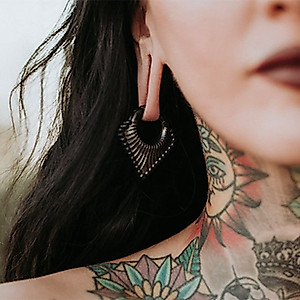 LADEMAYH 2Pcs 2g Ear Weights for Stretched Ears, Black Triangle Size 2 Gauge Earrings Dangle Gauges for Women, Surgical Steel Ear Hangers Weighted Gauges for Ears