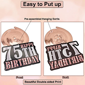 WOJOGO 75th Birthday Decorations for Women, Rose Gold 75 Birthday Decorations For Women, Happy 75th Birthday Banner Hanging Swirls Birthday Cake Topper Balloons Decor Kit for Party Supplies