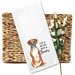 Watercolor Life is Better with a Boxer Microfiber Kitchen Tea Bar Towel Gift for Animal Dog Lover