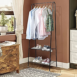 Volowoo 2-Tier Clothing Garment Rack, Freestanding Closet Hanging Clothes Rack,Portable Clothes Organizer for Bedroom,Living Room,Clothing Store (Black)