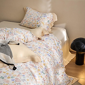 AMZTOP Super Soft Cooling Duvet Cover Queen Size Set, 100% Lyocell Yellow and Colorful Floral Comforter Cover with Zipper Closure (1 Duvet+2 Pillowcases), Tencel Silk Smooth and Soft Bedding Set