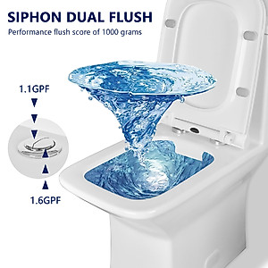 DeerValley Elongated One Piece Toilet, DV-1F0072-1 Square Compact Toilets for Bathrooms, Dual Flush 1/1.6 GPF and MaP 1000g, 12'' Rough-In Chair Height 16.93" Ceramic White Toilet With Soft Close Seat