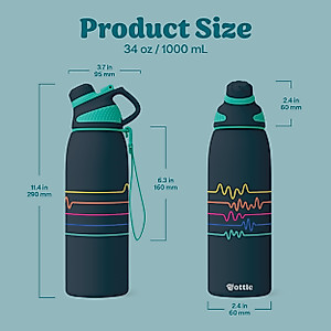 Ottle Reef Roamer Stainless Steel Water Bottle - 34 oz Insulated Flask with Leak Proof Lid, BPA free & Carry Handle - Hot & Cold Gym Water Bottle for Travel, Camping & Sports - Electro Beats