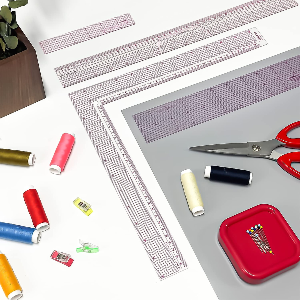 KEARING 12 Inch Plastic L-Square Ruler Clear Sewing Ruler for Pattern Making, Fabric Sewing Measuring Supplies