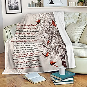 Memorial Blanket| A Limb Has Fallen from Family Tree| Cardinal Remembrance Blanket, Sympathy Memorial Gift for Loss of Father, Mother, Husband in Heaven, in Loving Memory| N2764 (Sherpa, 60x50 inch)