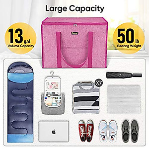 BALEINE 2 Pack Storage Tote with Zippers & Carrying Handles, Heavy-Duty Oxford Fabric Moving Bags for Space Saving Moving Storage, Pink