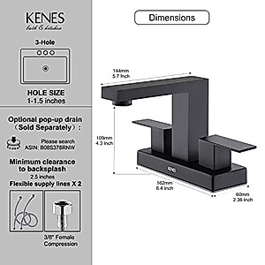 KENES Black 2 Handle Bathroom Sink Faucet Matte Black 4 Inch Centerset Bathroom Faucet Modern Vanity Faucet 3 Holes Lavatory Faucet with Lead-Free Supply Hose, KE-9051-2