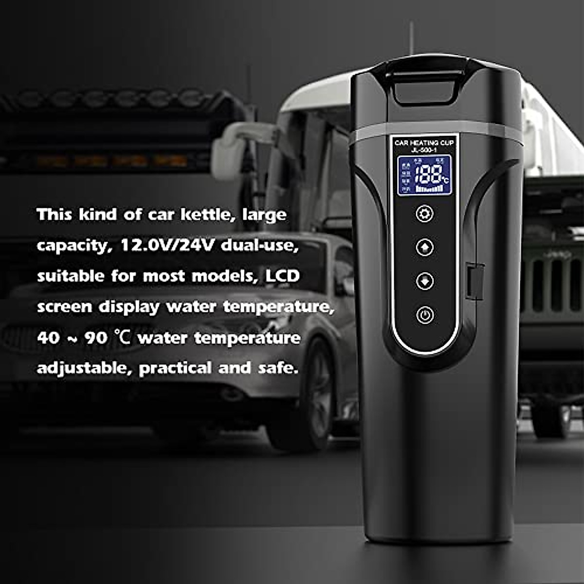 XIXIAN Vehicle Heated Water Cup,Vehicle Heated Water Cup Electric Kettle Heat Preservation 12.0V Car 24V Truck Household Vehicle Water Heaters Small Electrical Appliances LCD Display Kettle