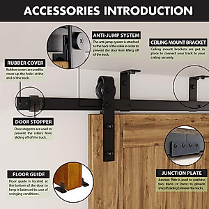 Homacer Black Rustic Ceiling Mount Non-Bypass Sliding Barn Door Hardware Kit, for One/Single Door, 7ft Long Flat Track, Interior Use Only (Doors are not Included)