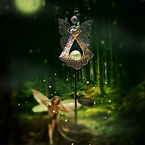 KAIXOXIN Solar Garden Stake Lights Metal Angel Solar Warm White LEDs Stake Light Memorial Gift - Solar Angel Lights Perfect as Angel Remembrance Gifts & Sympathy Gifts (Angel-Bronze)