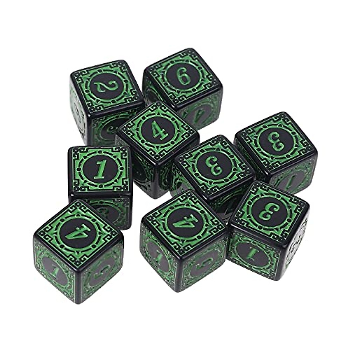 SUWEILE SZSZ 10Pcs D6 Polyhedral Dice Square Edged Numbers 6 Sided Dices Beads Table Board Role Play Game for Bar Club Party 0212 (Color : Green)