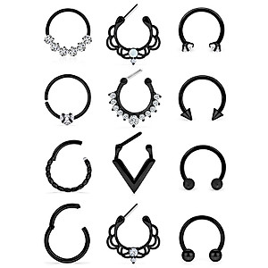 Ylqjksk Surgical Steel septum jewelry 16G helix piercing jewelry daith piercing jewelry smiley piercing jewelry rook piercing jewelry tragus piercing jewelry For Women Men Retainer，Black Tone