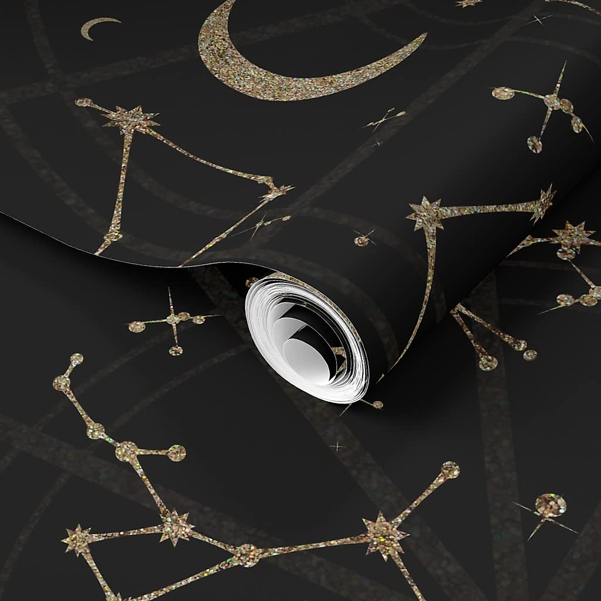 Removable Wallpaper Swatch - Mustard Zodiac Constellations Stars Moon Gender Galaxy Celestial Custom Pre-Pasted Wallpaper by Spoonflower