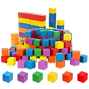Cube Blocks,200 Pack Colorful Square Wood Craft Cube Blocks Wooden Blocks Building Blocks,Square Blank Birch Blocks Baby Shower Decorating Cubes,Puzzle Making and DIY Craft Cube Blocks (Wood)