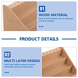 KONTONTY Wooden Paint Rack with Brush Holder Storage Stand for Acrylic Paints Pigments and Ink Bottles Stylish Organizer for Craft Supplies and Painting Accessories