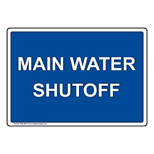 ComplianceSigns.com Main Water Shutoff Label Decal, 5x3.5 inch 4-Pack Vinyl for Dining/Hospitality/Retail