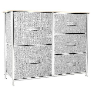 YITAHOME Storage Tower with 8 Drawers & Wooden Top & Dresser with 5 Drawers - Fabric Storage Tower, Organizer Unit, Gray (FTBFSD-0005)