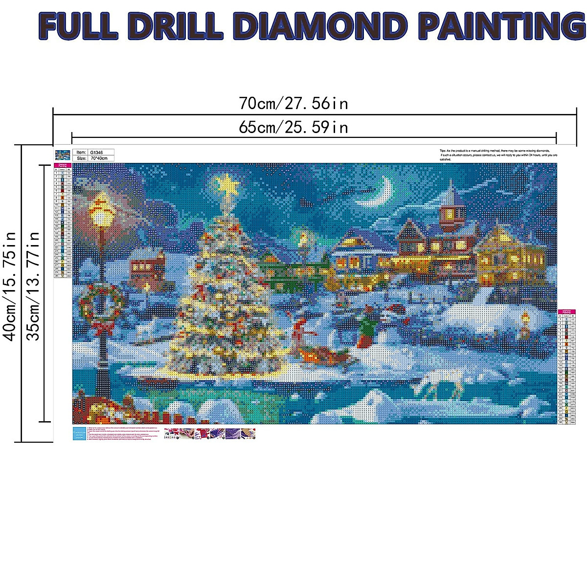 GESOON Christmas Night , DIY 5D Diamond Painting Kits for Adults Full Drill, Christmas Tree with Moon Well Decor 28x16 inch