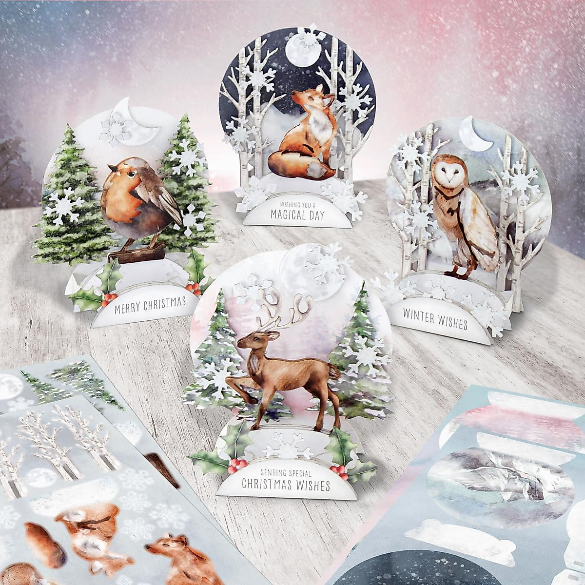 Katy Sue Watercolor Christmas Animals Die-Cut Pop-Up Card Making Kit for Adults. Makes 12 Cards with Festive Animals. Contains 12 Cards, 12 Sheets of Elements, & 12 Envelopes for Card Making Supplies