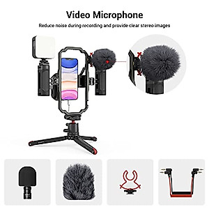 SmallRig Universal Phone Video Rig Kit for iPhone, Smartphone and Cameras, Phone Stabilizer Rig w/ Tripod Microphone LED Light Side Handle Power Bank Holderm, for Vlogging & Live Streaming - 3384B