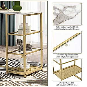 Merax 3-Piece White/Gold Modern Pub Set Counter Height Breakfast Table with 4 Bar Stool for Kitchen Dining Room