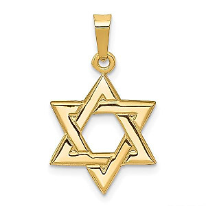14K Yellow Gold Star of David Jewish Magen Necklace Judaica Religious Pendant Israel Charm 23mm x 13mm Only