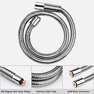 COOLWEST 44 Inch Pre-Rinse Hose Flexible Stainless Steel Hose with Heat Resistant Black Handle for Commercial Sink Faucet Dish Sprayer Hose Replacement Parts