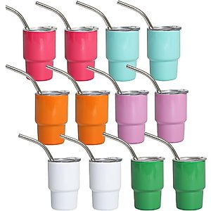 Zonpexe 12 Pcs Mini Tumbler Shot Glass with Straw and Lid, 2oz Cute Insulated Shot Cups Stainless Steel for Espresso Coffee Spirits, Wedding, Party Favor, Funny Gifts (6 colors)