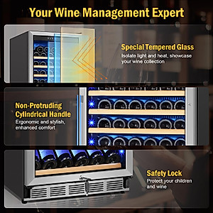 FoMup Wine Cooler Refrigerator, 24 Inch, 189 Bottle Capacity, Freestanding/Built-in Wine Chiller with Sliding Shelves, Professional Wine Cellar, Low Noise, Reversible Door