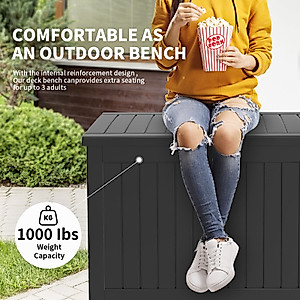 AMNOOL 230 Gallon Deck Box Waterproof Resin Large Outdoor Storage Box with Lid Lockable Side Table or Extra Seating for Patio Furniture, Patio Cushions, Gardening Tools, Pool and Sporting Goods