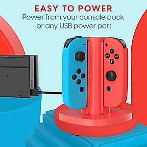 Talkworks Joy Con Charging Dock for Nintendo Switch - Docking Station Charges Up to 4 Joy-Con Controllers Simultaneously (Controllers Not Included) - Red - Nintendo Switch