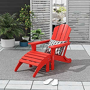 WO Home Furniture Adirondack Ottoman Outdoor Patio Footrest 13.5" Inch Folding Footstool for Outdoor Adirondack Chair (Red)