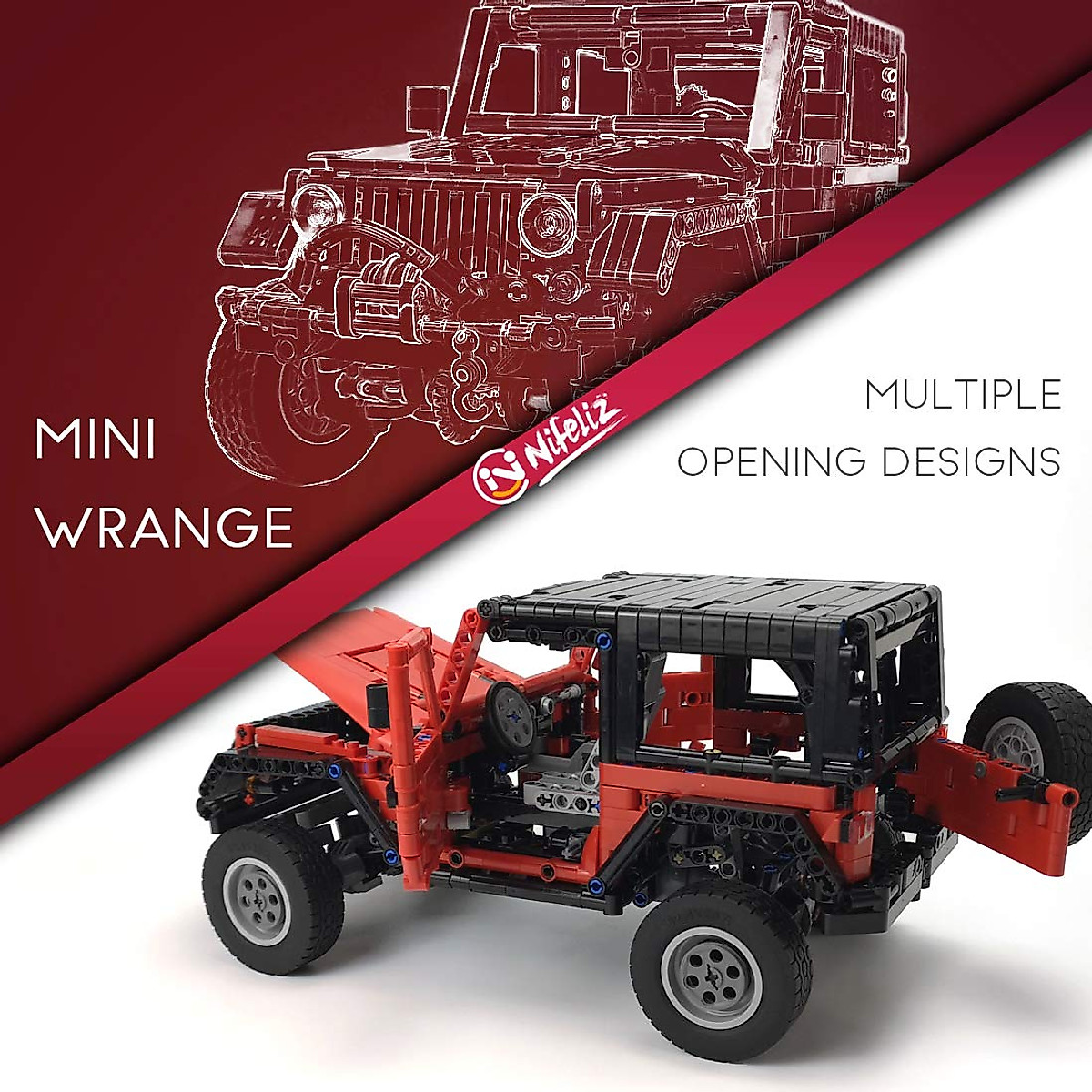 Nifeliz Mini Off-Road Car Wrange MOC Technique Building Blocks and Engineering Toy, Adult Collectible Model Cars Kits to Build, 1:14 Scale Truck Model (1287 Pieces)