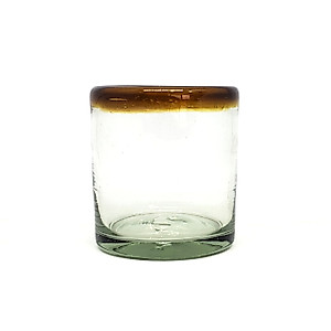Amber Rim 8 oz DOF Rock Glasses (set of 6), Recycled Glass, Lead-free, Toxin-Free (DOF Rocks)