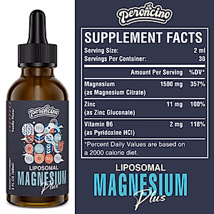 Liposomal Magnesium Citrate Drops for Gut and Bone Health, Mood and Stress Management, Powerful Formula with Vitamin B6 and Zinc Gluconate 60ml (2.04 Fl Oz (Pack of 1))