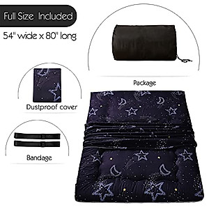 MAXYOYO Black Moon and Star Futon Mattress, Japanese Floor Mattress Folding Tatami Floor Mat Portable Camping Mattress Kids Sleeping Pad Floor Lounger Couch Bed, Thickness：8CM, Full Size