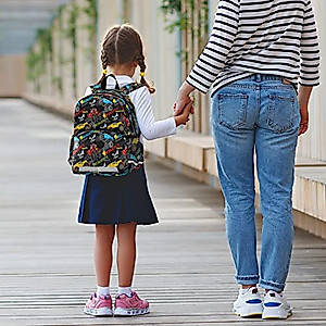 Fisyme Monster Truck Car Colorful Backpack Schoolbag Kids Daypack Toddler Travel School Bag Small Mini Backpacks for Kindergarten Preschool Nursery Children Boys Girls with Chest Strap