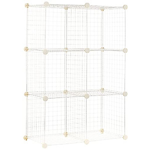 Amazon Basics 6 Cube Wire Grid Storage Shelves, Stackable Cubes, White, 14.6" D x 30.3" W x 44.8" H